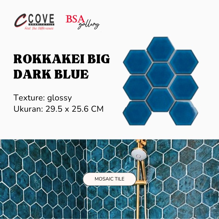 Jual MOSAIC TILE COVE BIG HEXAGON DARK BLUE / MOSAIK BIRU GLOSSY ...