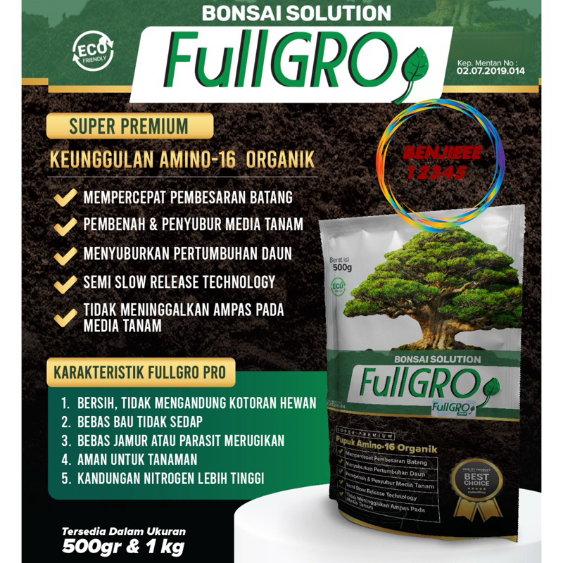 Jual FULLGRO PRO Pupuk Bonsai pupuk amino-16 organik Full Gro fullgro 500g 1kg gr FullGro semi ...