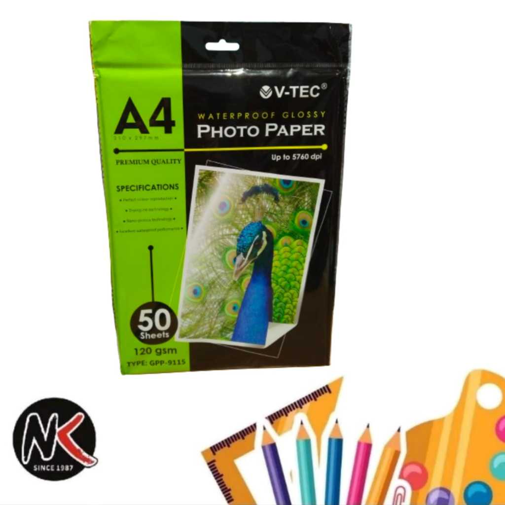 Jual Kertas Foto/Photo Paper A4 Glossy V-Tec 50 Sheets 120 Gsm | Shopee ...