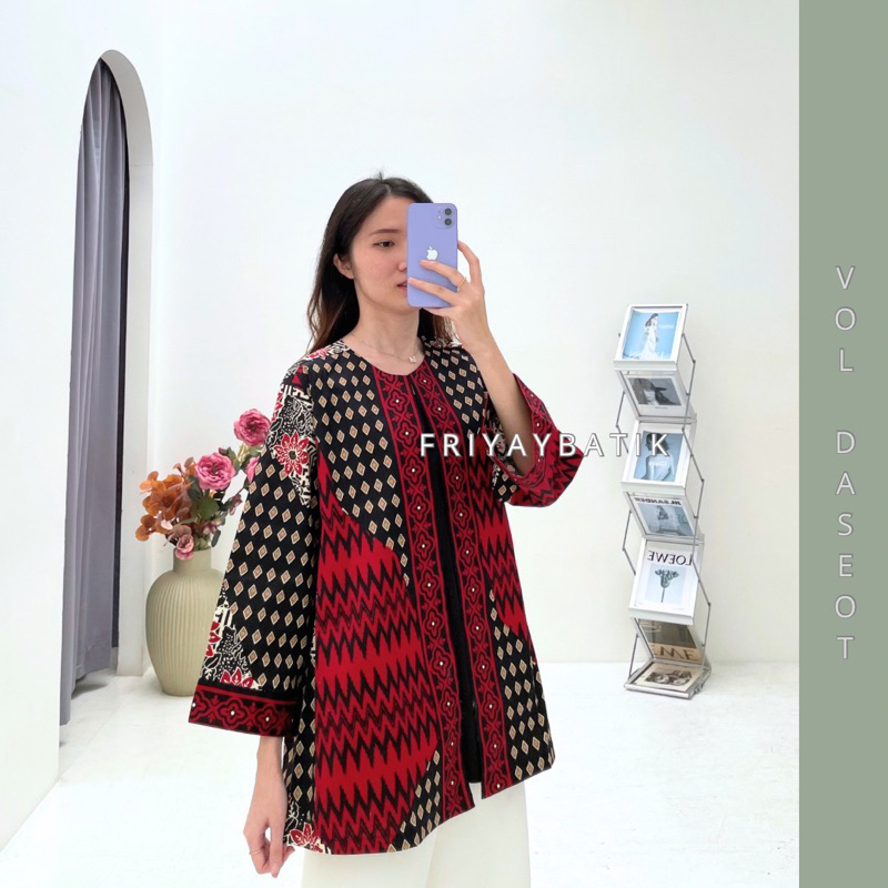 Jual Dalline Double Blouse Batik Jumbo / Baju Atasan Batik Wanita Merah ...