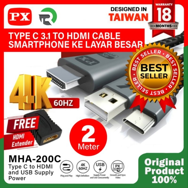 Jual Kabel Type C Smartphone to HDMI Converter mirroring ke TV MHL PX MHA-200C | Shopee Indonesia
