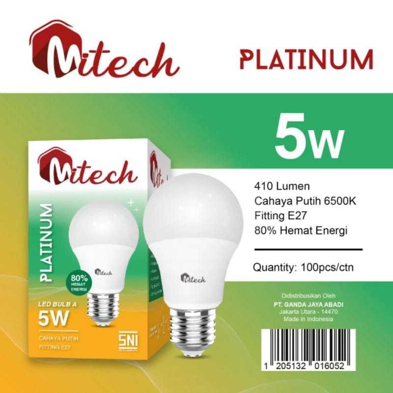 Jual MITECH PLATINUM LAMPU LED PUTIH A BULB 5 WATT | Shopee Indonesia