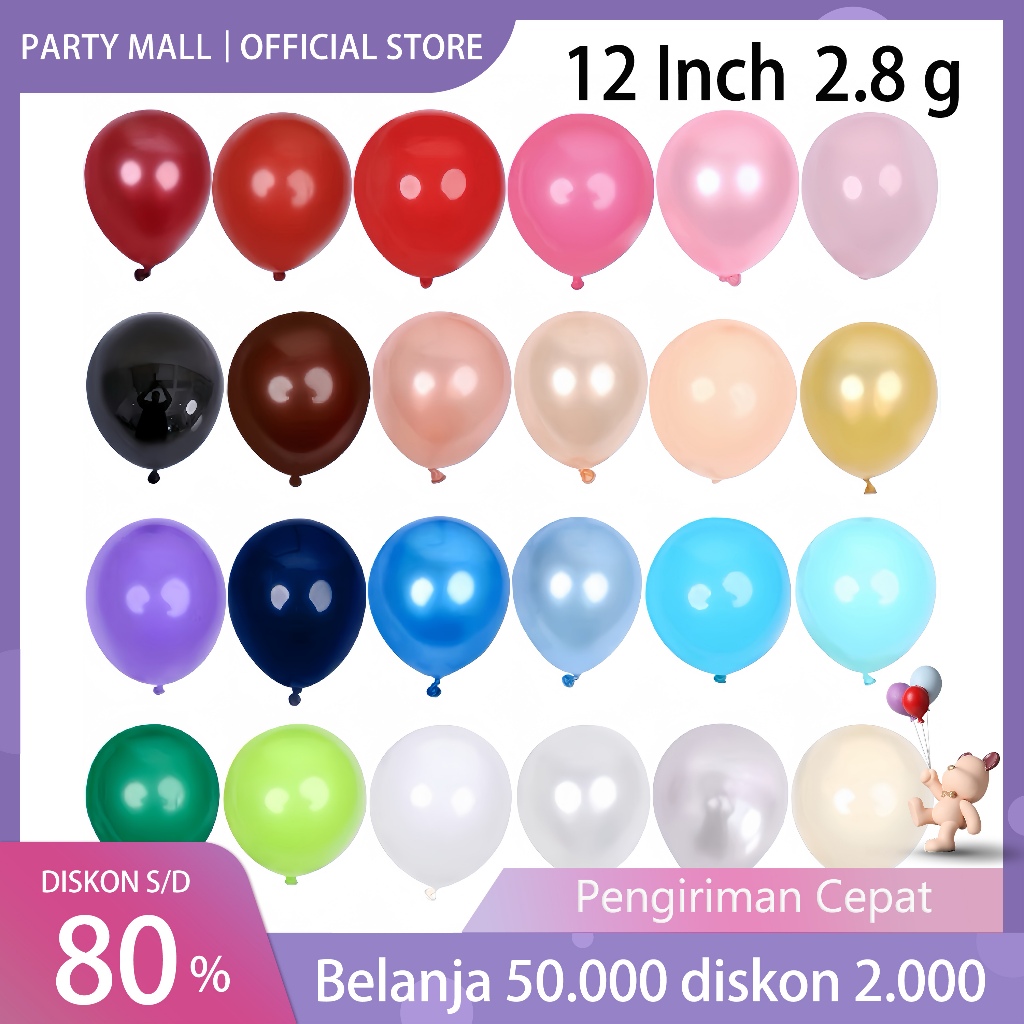 Jual Balon Latex Metalik 12 inch / Balon Pesta / Balon polos Warna ...