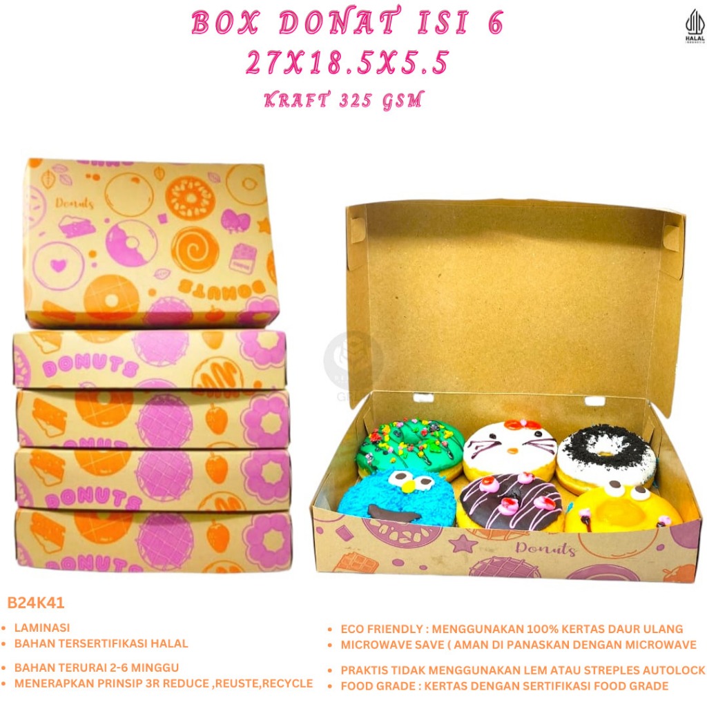 Jual Dus Donat Box Donat Isi 6 Dus Donat Motif (B24K41-27X18.5X5.5 Cm ...