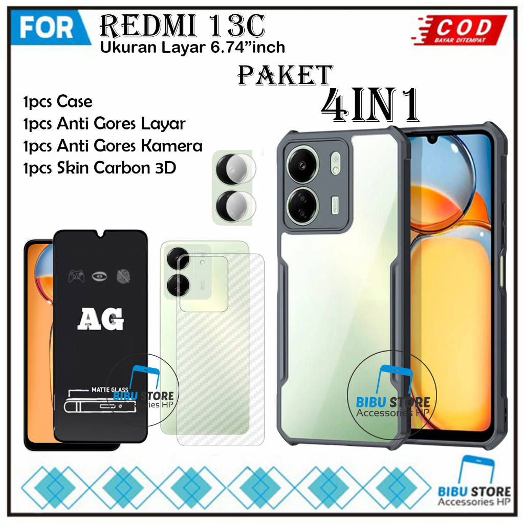 Jual Paket 4in1 Case Xiaomi Redmi 12C 13C 13C 5G Softcase Sockproof ...