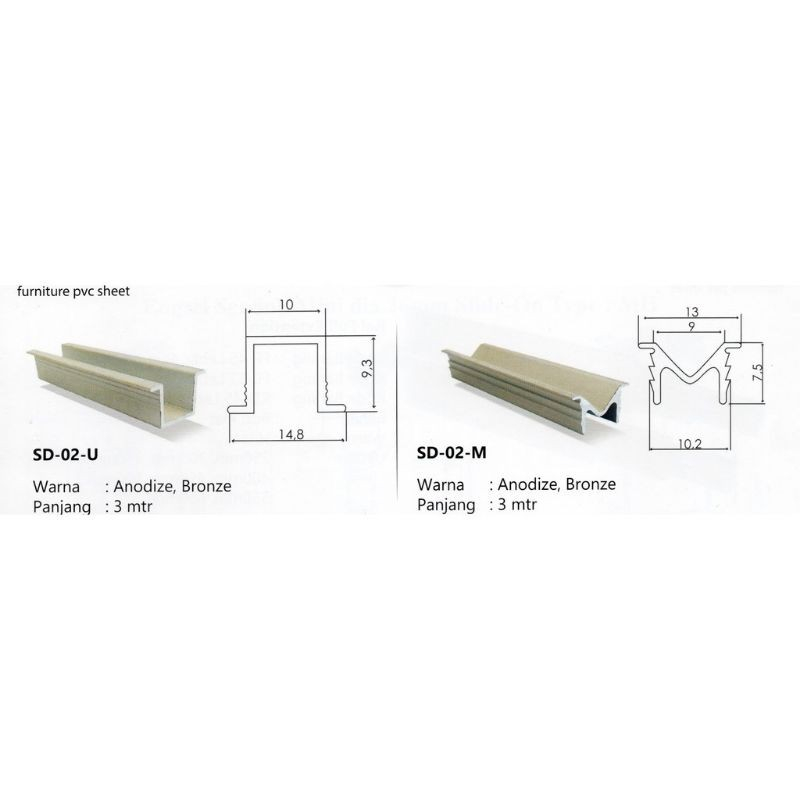 Jual FULL 3 METER Rel Pintu Sliding Aluminium Lemari Kayu U M SD-02 31-41 AS 75 380 329 1 set 2 ...