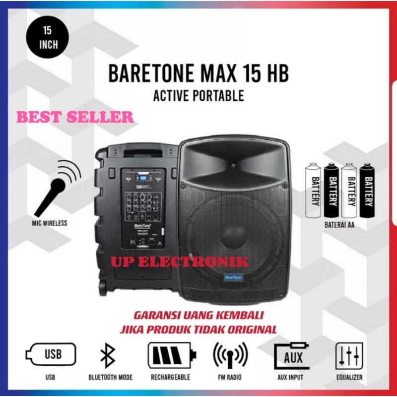 Jual Speaker Portable Bluetooth 15 Inch Baretone MAX15HB 600Watt Original Garansi Resmi | Shopee ...