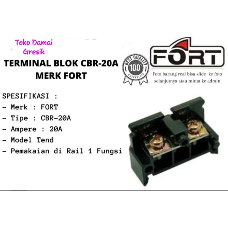 Jual Fort Terminal Block CBR-20A model Tend din Rail 1 fungsi 20 Ampere ...