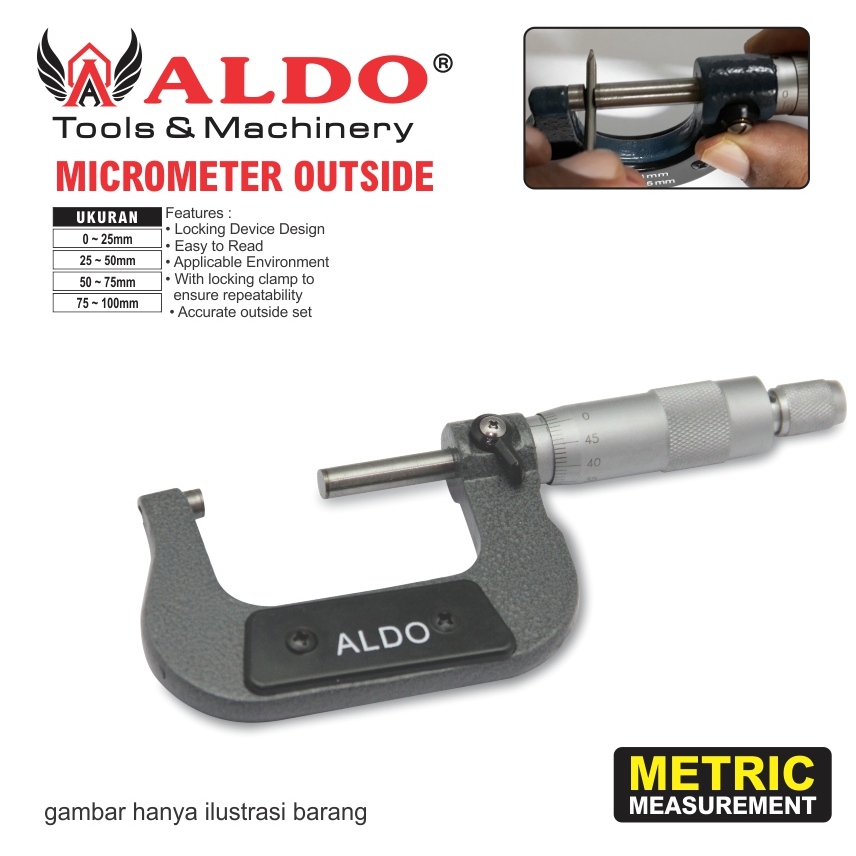 Jual MICROMETER OUTSIDE / ALAT UKUR DIAMETER OUTSIDE 0 ~ 25mm SAMPAI 75 ...