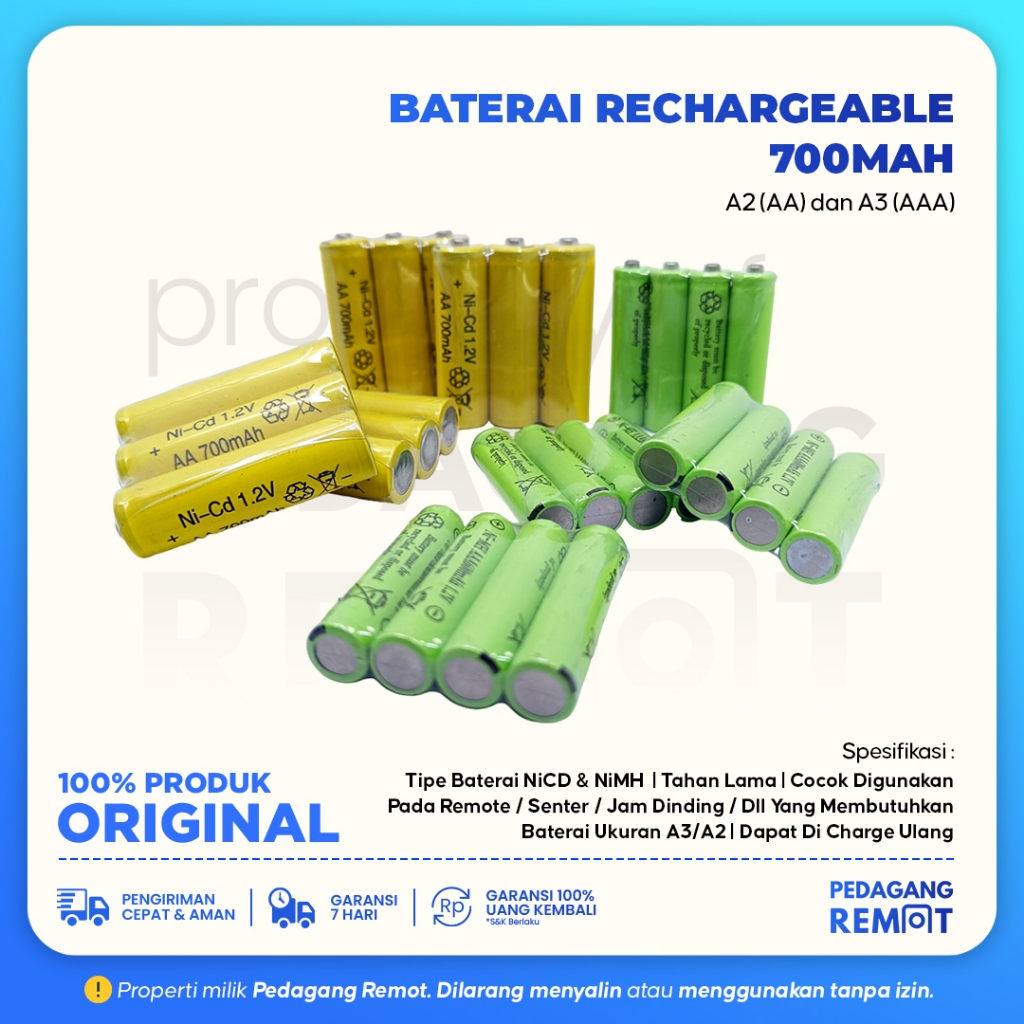 Jual Batu Baterai Rechargeable Ni-Cd Ni-MH 700mAh / Batre / Battery AA ...
