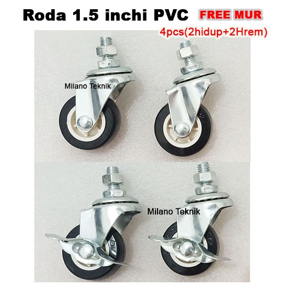 Jual Roda 1.5 inch PVC (4pcs )Screw Hidup /Rem +Mur CASTER Taiwan Troli ...