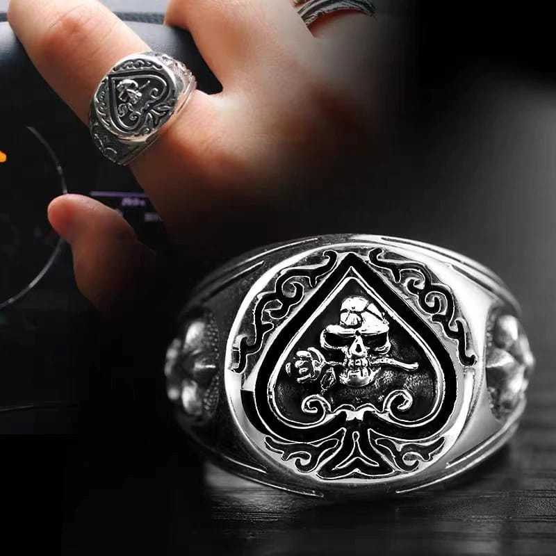 Jual Cincin Pria Kartu As Sekop Ukiran Tengkorak Gaya Retro Model ...