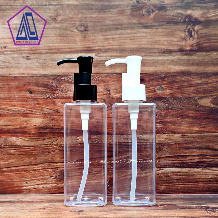 Jual Botol Pump 250ml Kotak Bening Plastik Pet Kemasan Sabun Cair Pump Luxury Hitam Dan Putih ...