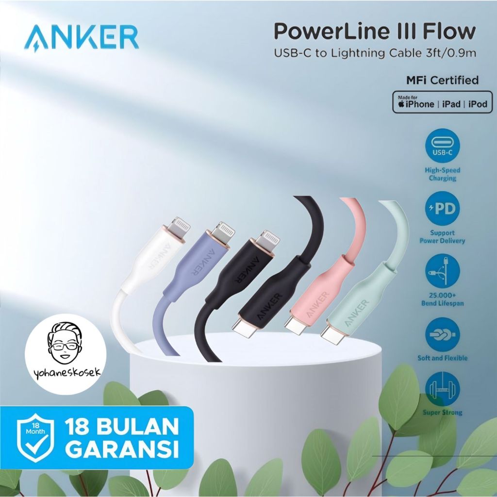 Jual Kabel Charger Powerline III flow Type C to lightning 6Ft | Shopee ...