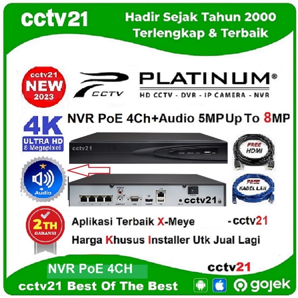Jual NVR Poe 4Ch+Audio 5Mp Up To 8MP/4K PLATINUM Aplikasi Terbaik X-Meye Harga Khusus Installer ...