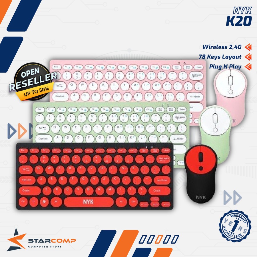 Jual NYK Supreme K20 Keyboard Mouse Wireless Mini Combo Colors | Shopee ...