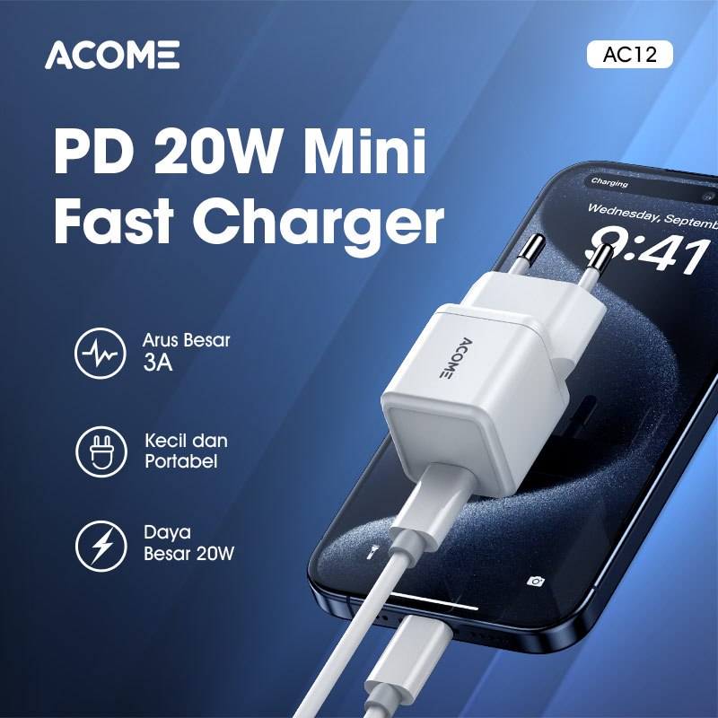 Jual ACOME Kepala Charger AC12 Adaptor Single Port Type-C PD 20W Fast Charging White Original ...