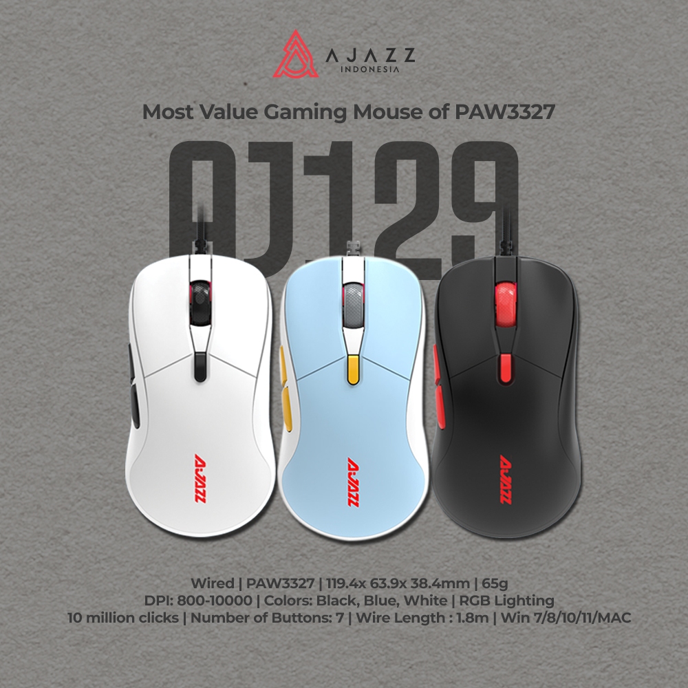 Jual Ajazz AJ129 Gaming Mouse Wired RGB PAW3327 up to 12400DPI | Shopee ...
