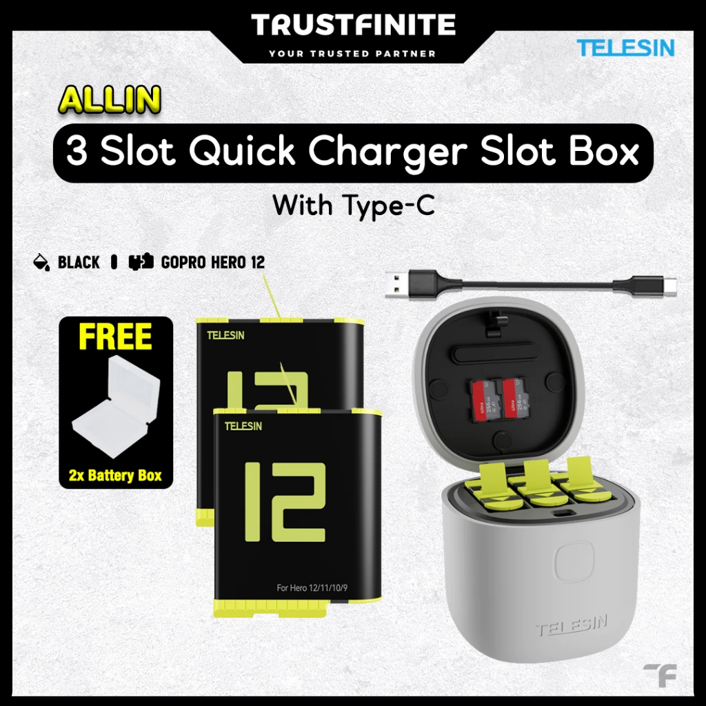 Jual TELESIN Allin 3 Slot Charger Box TF Card Reader GoPro Hero 12 ...