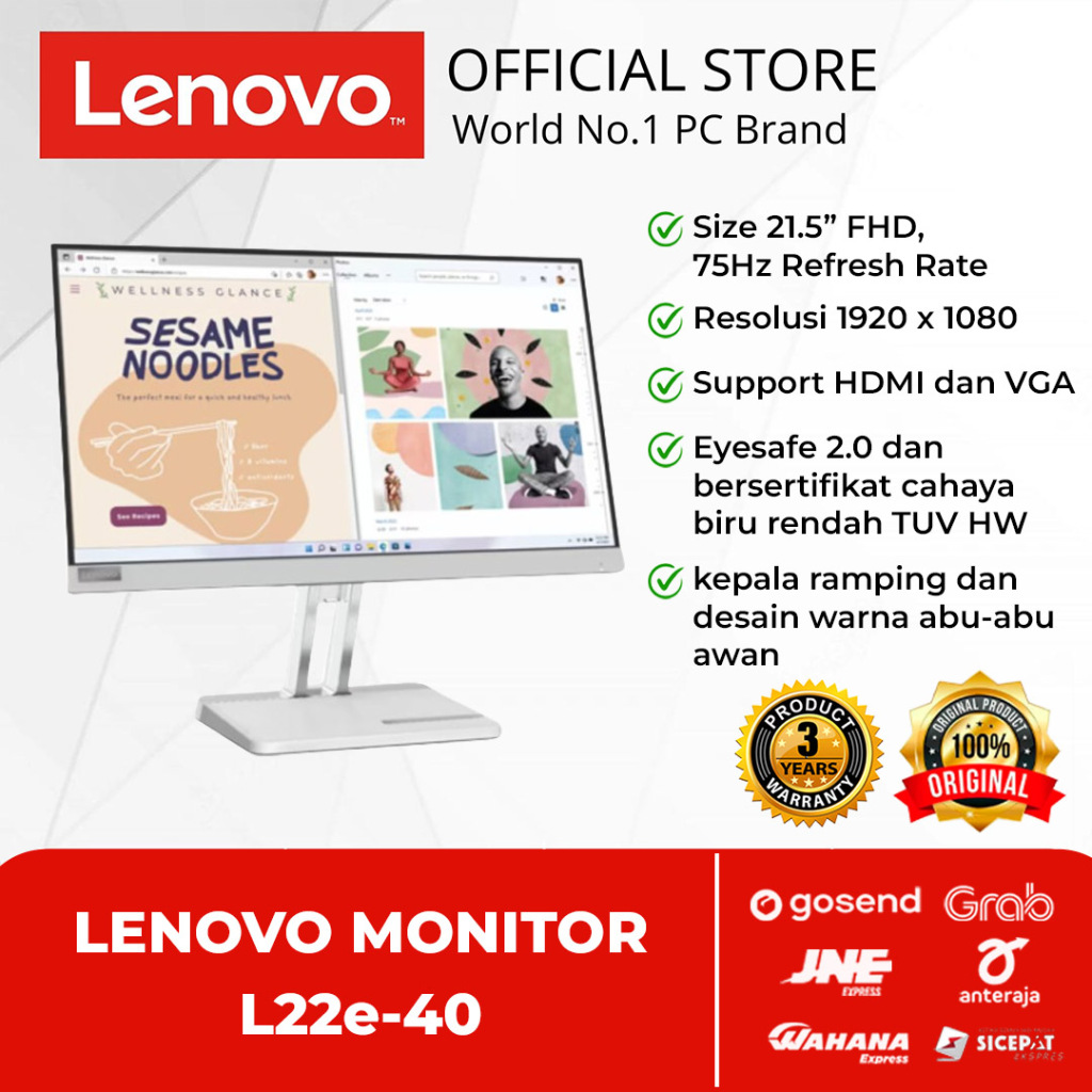 Jual LENOVO MONITOR L22e-40 21.5" FHD VA Panel 75 Hz Anti-glare ...