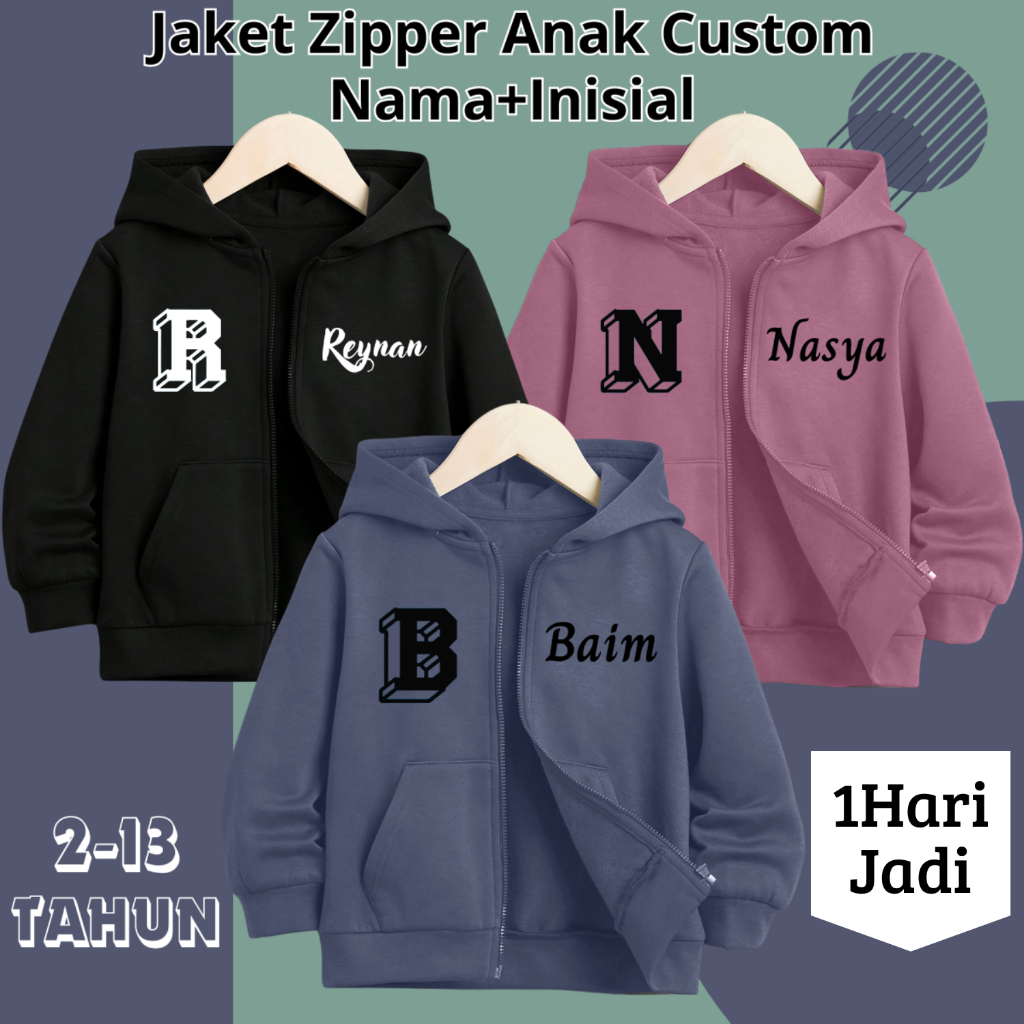 Jual Jaket Anak Custom Nama+Inisial Terbaru Usia 2 3 4 5 6 7 8 9 10 11 ...