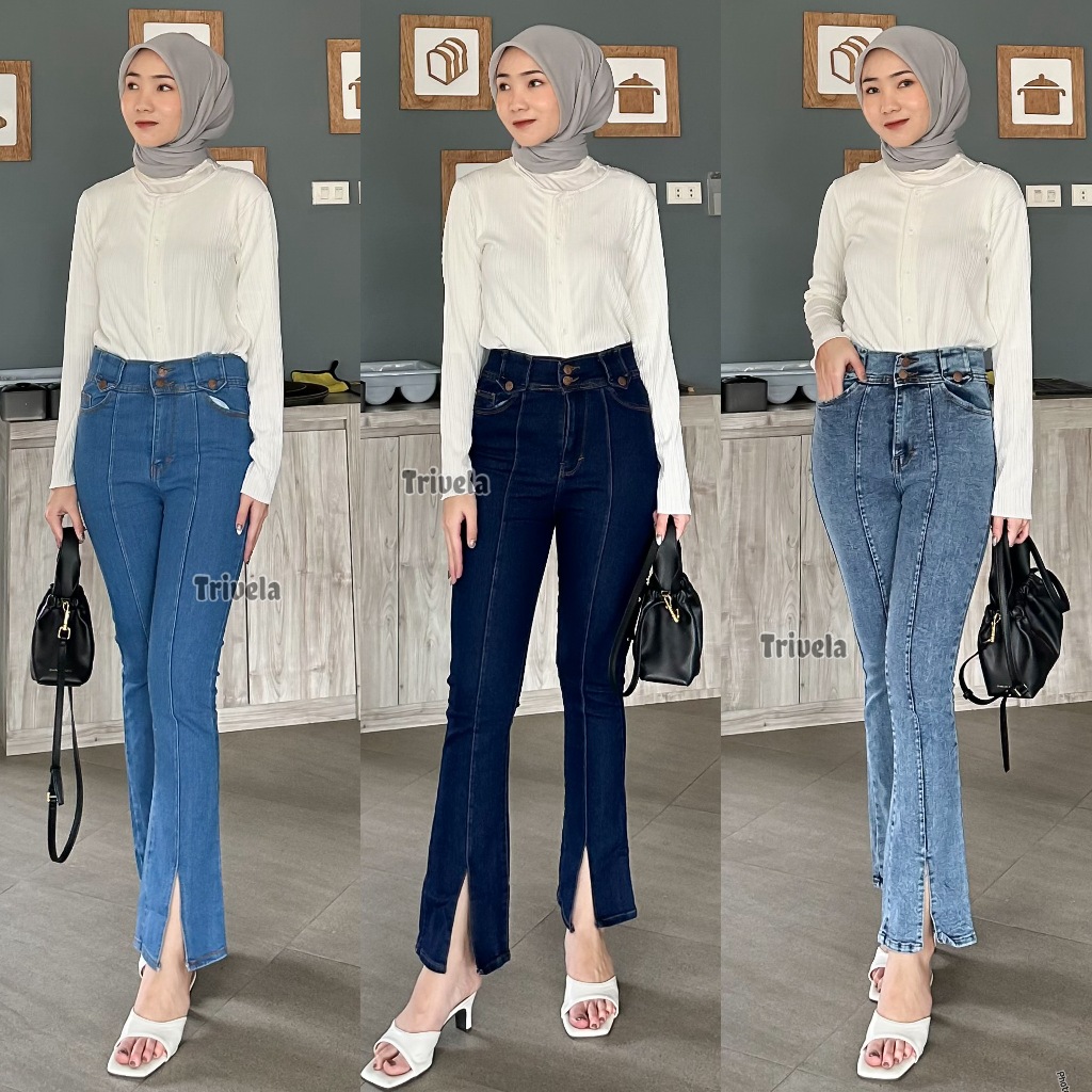 Jual Loose Jeans Cutbray Front Line 27-38 l Celana Jeans Cutbray Loose Wanita Belah Anti Ngatung ...