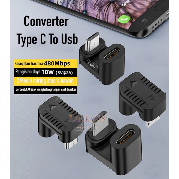 Jual Adaptor Converter Type-C To Micro Usb Model U Shape 180° Degree ...