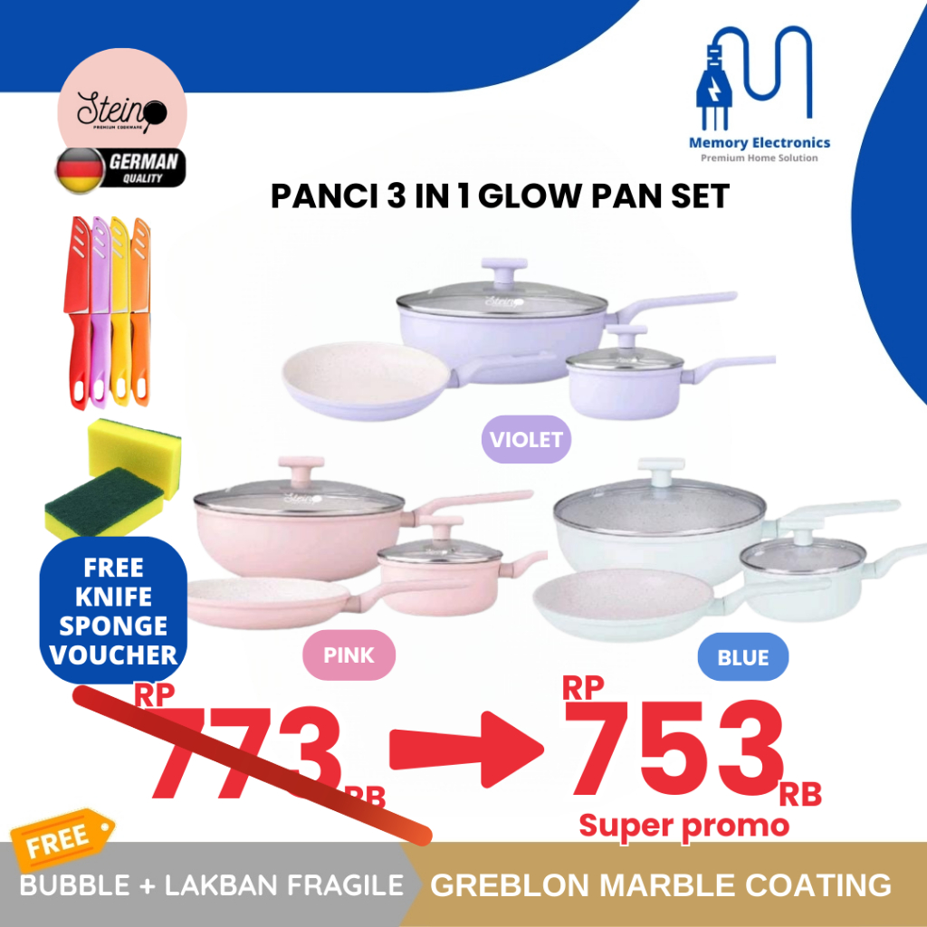 Jual STEIN Glow Pan Set Panci komplit lengkap mewah teflon | Shopee ...