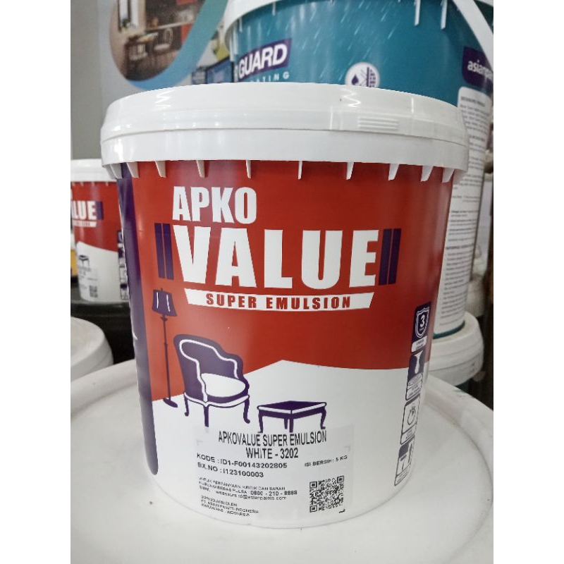 Jual Cat Tembok Interior Asianpaint Apko Value White 3202 @ 5 kg ...
