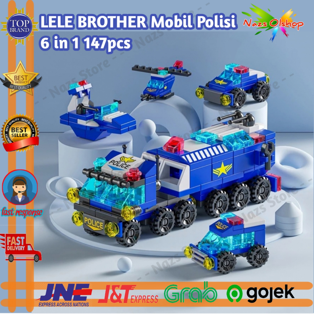 Jual LELE BROTHER Mainan Balok Susun Mobil Polisi 6 in 1 147 Bricks ...