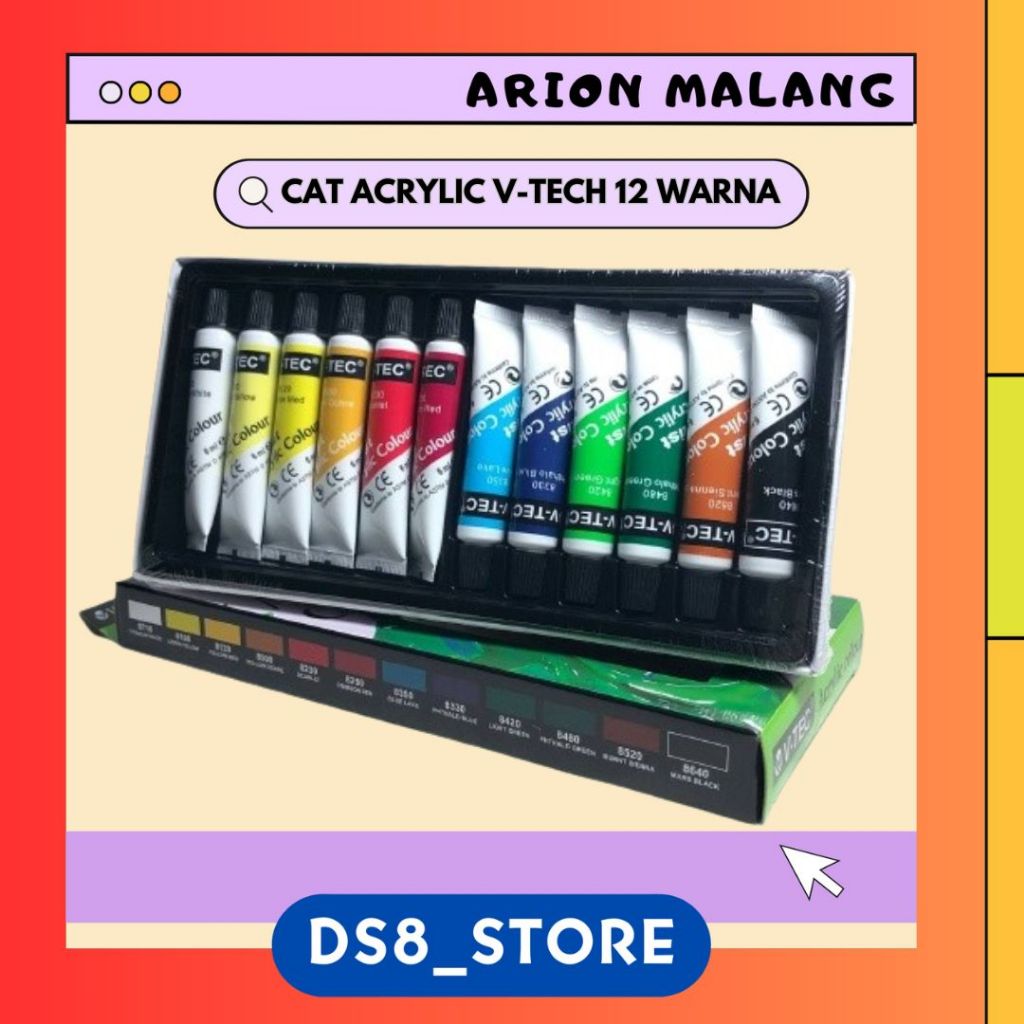 Jual Cat Acrylic/Cat Akrilik 12 warna 6ml V-TEC | Shopee Indonesia