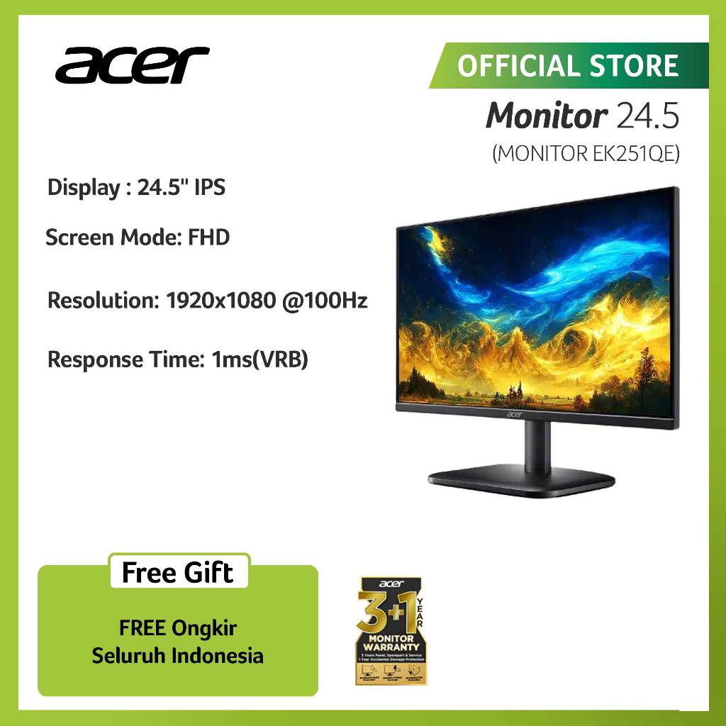 Jual Acer Monitor 24.5 Inch EK251Q Ebi | FHD 100Hz | Shopee Indonesia