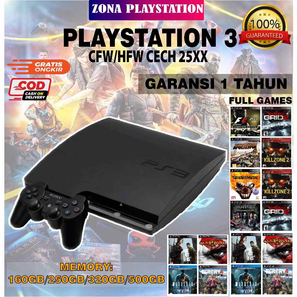 Jual PS 3 (PLAYSTATION) TYPE SLIM SONY CFW CECH 25XX + HDD 500GB/320GB ...