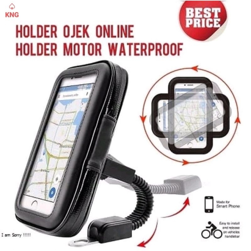 Jual Holder HP Motor Waterproof Stang dan Spion Ukuran 6,3 Inch Grab Gojek | Shopee Indonesia