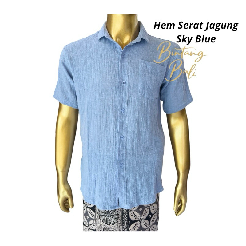 Jual Kemeja Katun Pria Warna Warni Serat Jagung Crinkle Hijau Sage Army ...