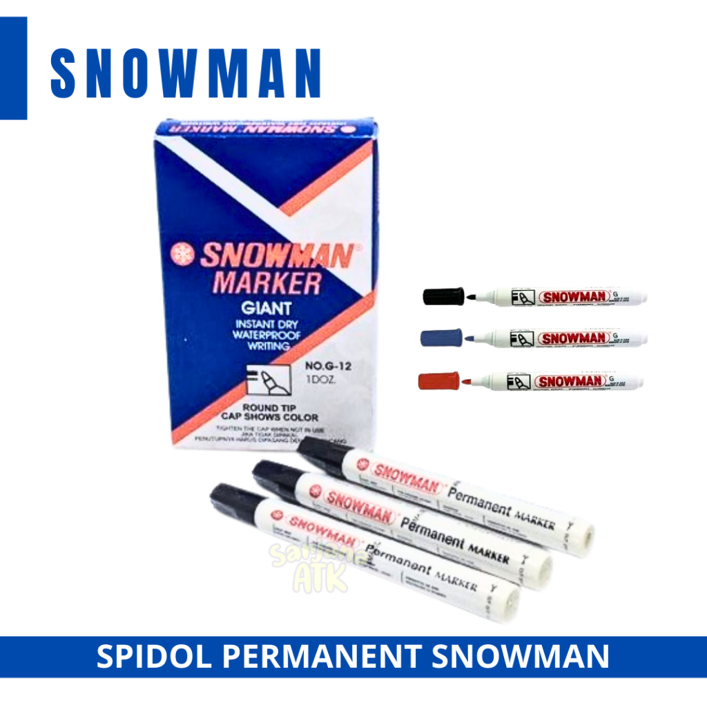 Jual Spidol Snowman Permanen G12 Original Hitam Biru Merah | Shopee ...