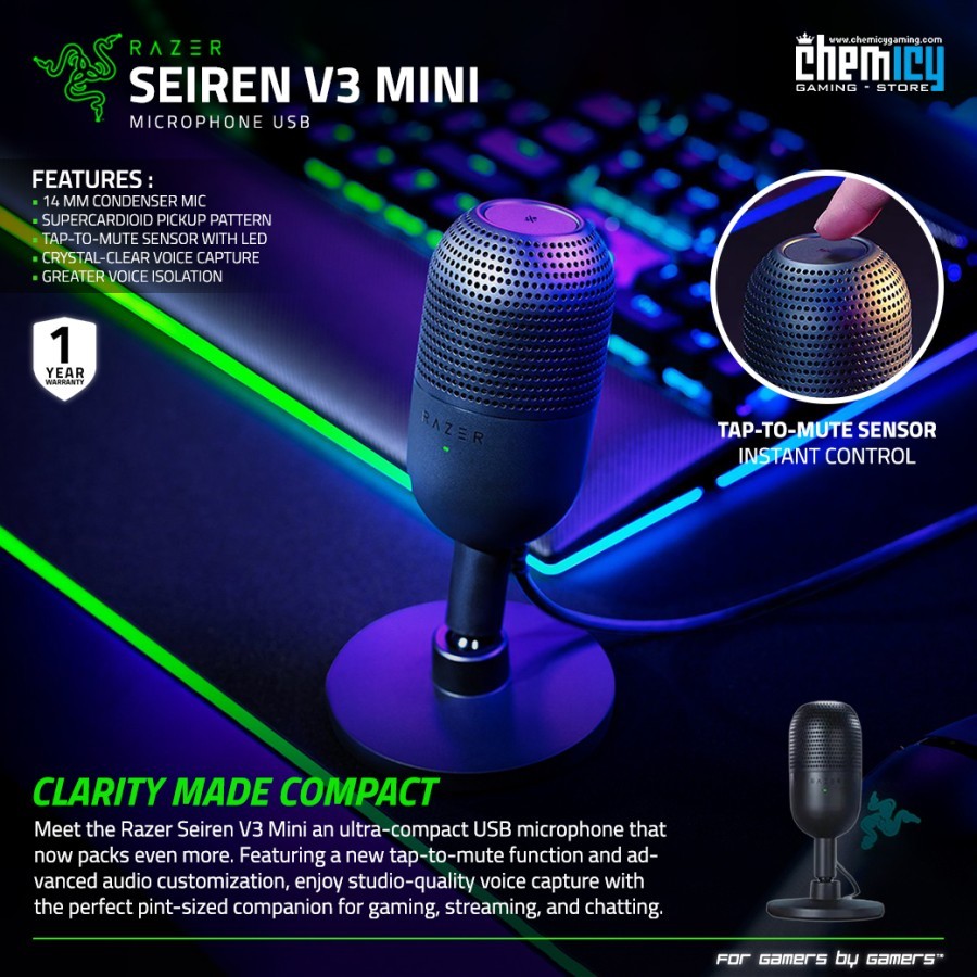 Jual Razer Seiren V3 Mini Black USB Gaming Condenser Microphone ...