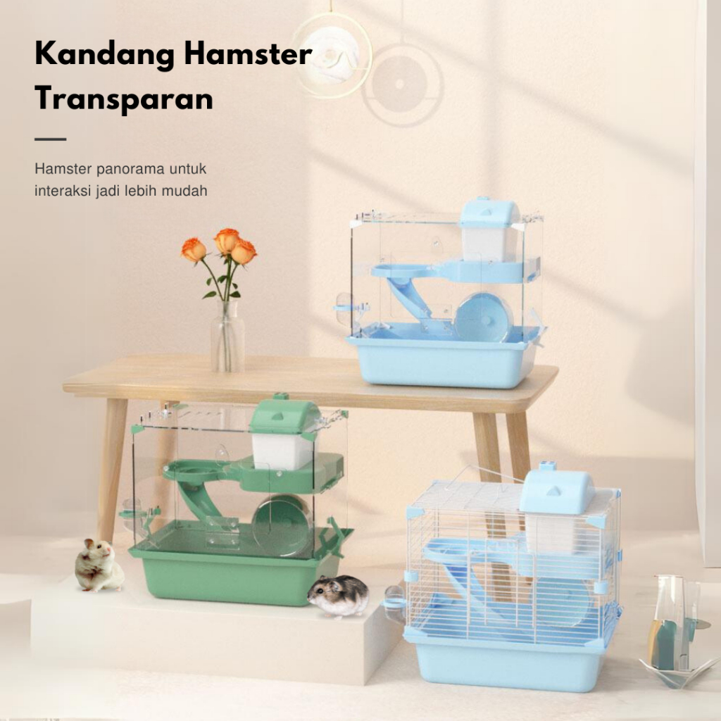 Jual Kandang Hamster Akrilik Transparan - Kandang Hamster 2 Tingkat Lengkap - Pet Hamster Cage ...