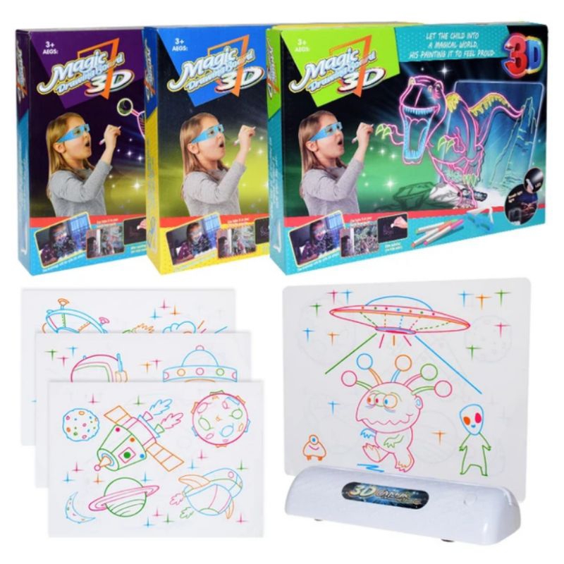 Jual mainan edukasi anak 3D magic drawing board LED papan gambar neon ...