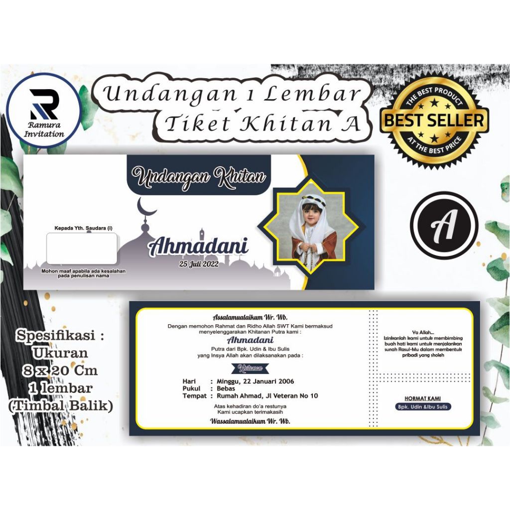 Jual Undangan Khitanan Tiket 1 Lembar Timbal Balik A ( Free Desain ...