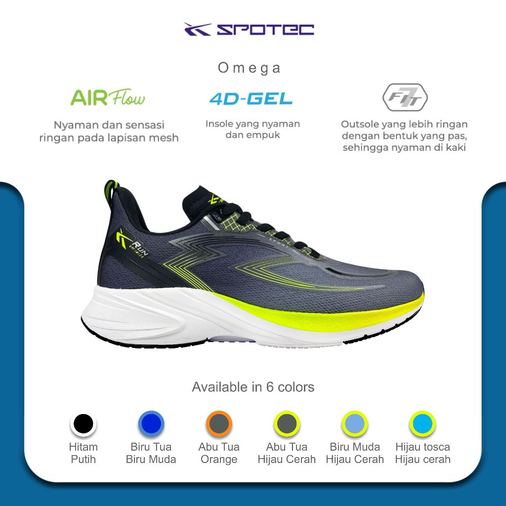 Jual SPOTEC Sepatu RUNNING Artikel OMEGA-Abu /Hijau Cerah | Shopee ...