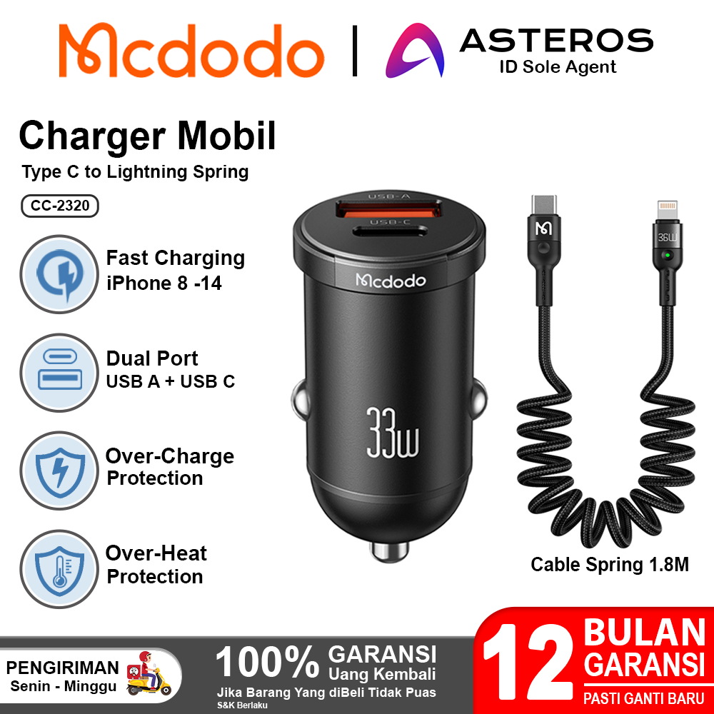 Jual MCDODO Charger Mobil iPhone Type C to Lightning Fast Charging 20w ...