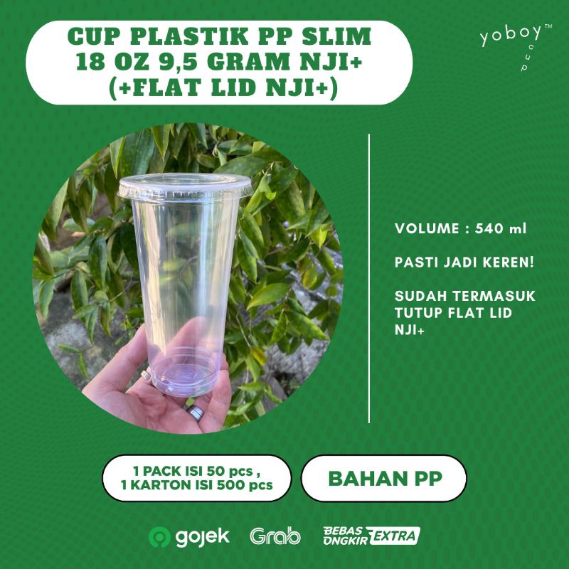 Jual CUP PP SLIM 18/24oz + TUTUP FLAT LID NJI+ ISI PERPACK 50PCS ...