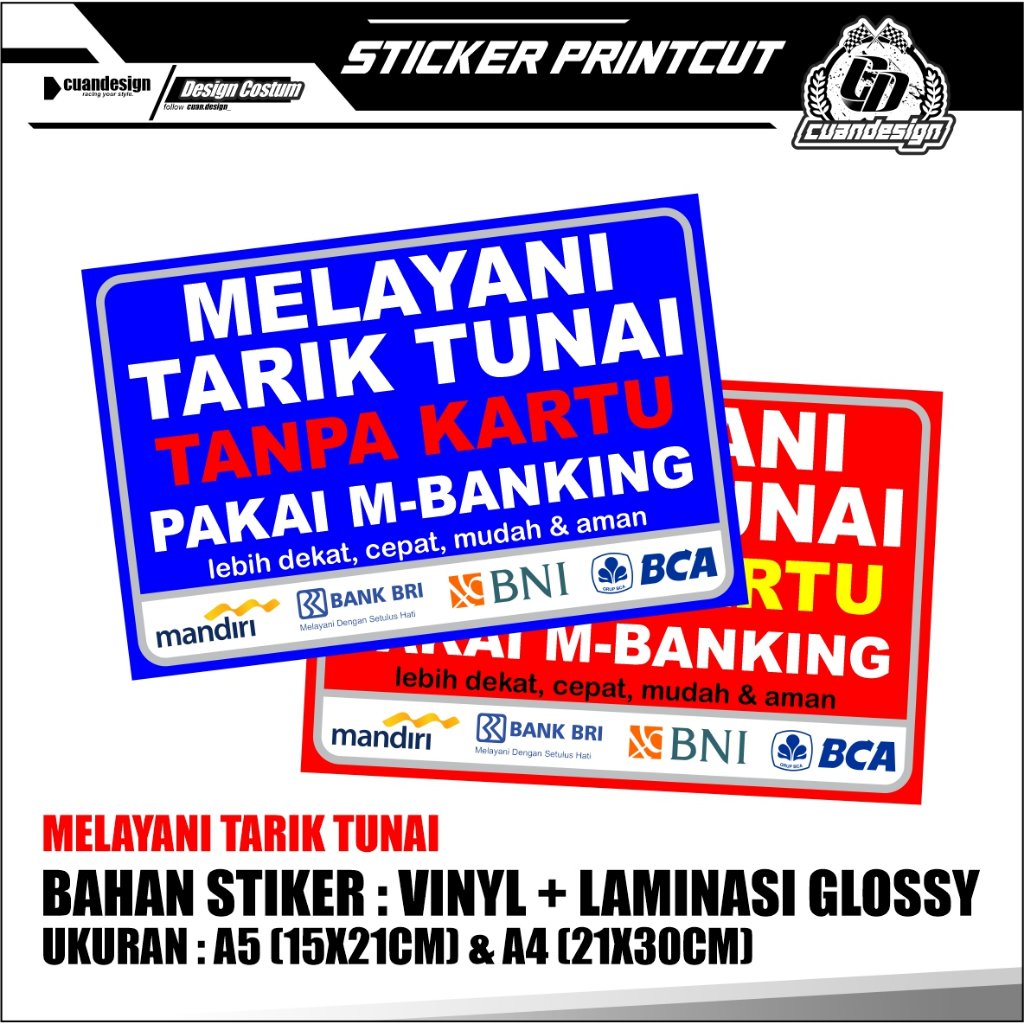 Jual STIKER STICKER MELAYANI TARIK PAKAI M-BANKING + LAMINASI GLOSSY ...