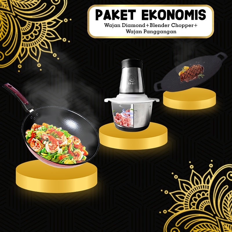 Jual (SS) Bundling Super Hemat Ramadhan Wajan Penggorengan 32cm + Blender Chopper 2 Liter ...