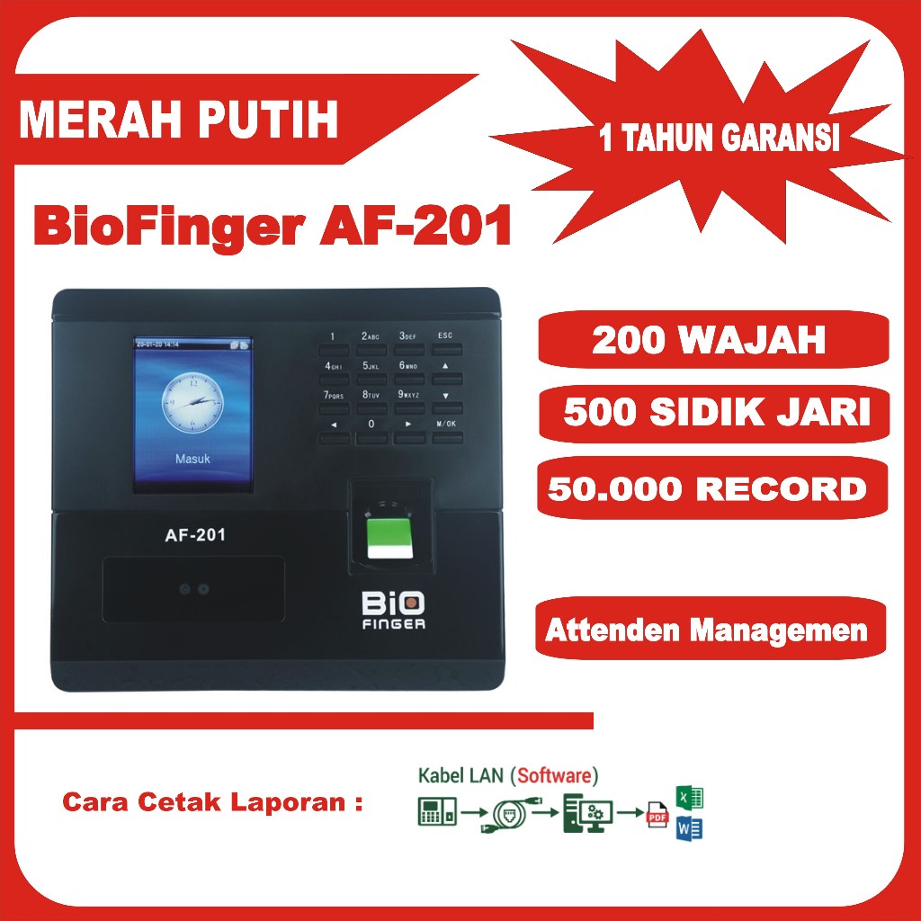 Jual Absensi Wajah Jari BioFinger AF-201 USB LAN Attenden Management ...