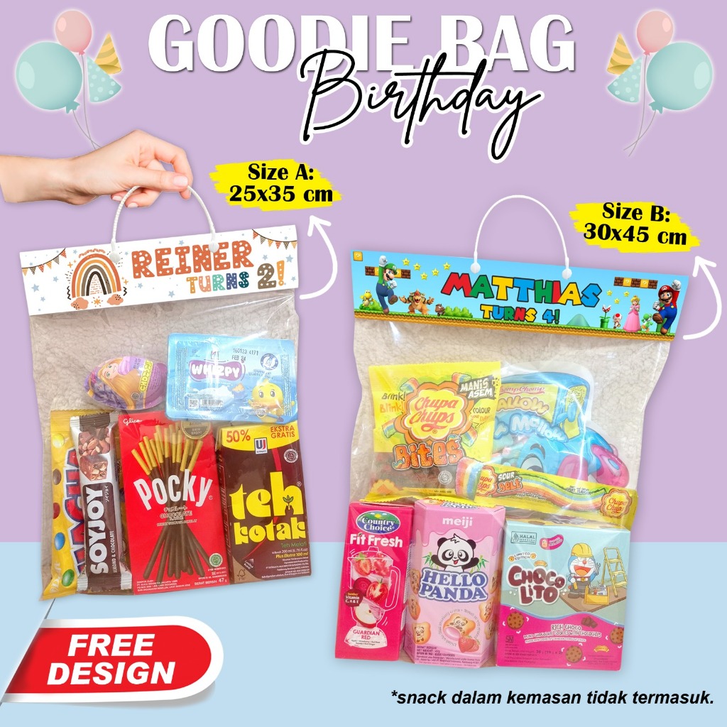 Jual (min 12) Plastik Goodie Bag Birthday Ulang tahun anak custom nama ...