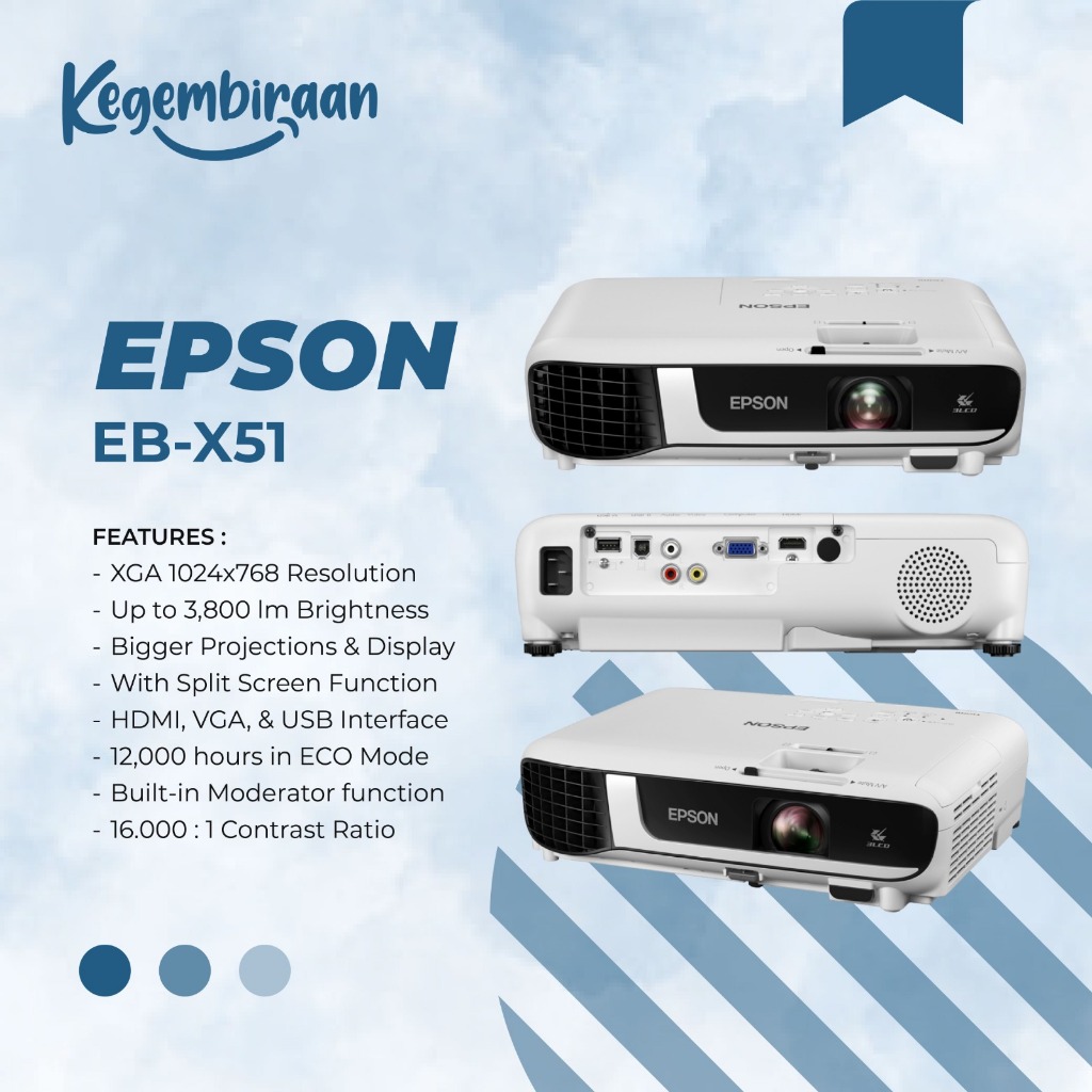 Jual PROYEKTOR EPSON EB X51 EBX51 EB X51 PENGGANTI EB X450 XGA 3800 Lumens | Shopee Indonesia