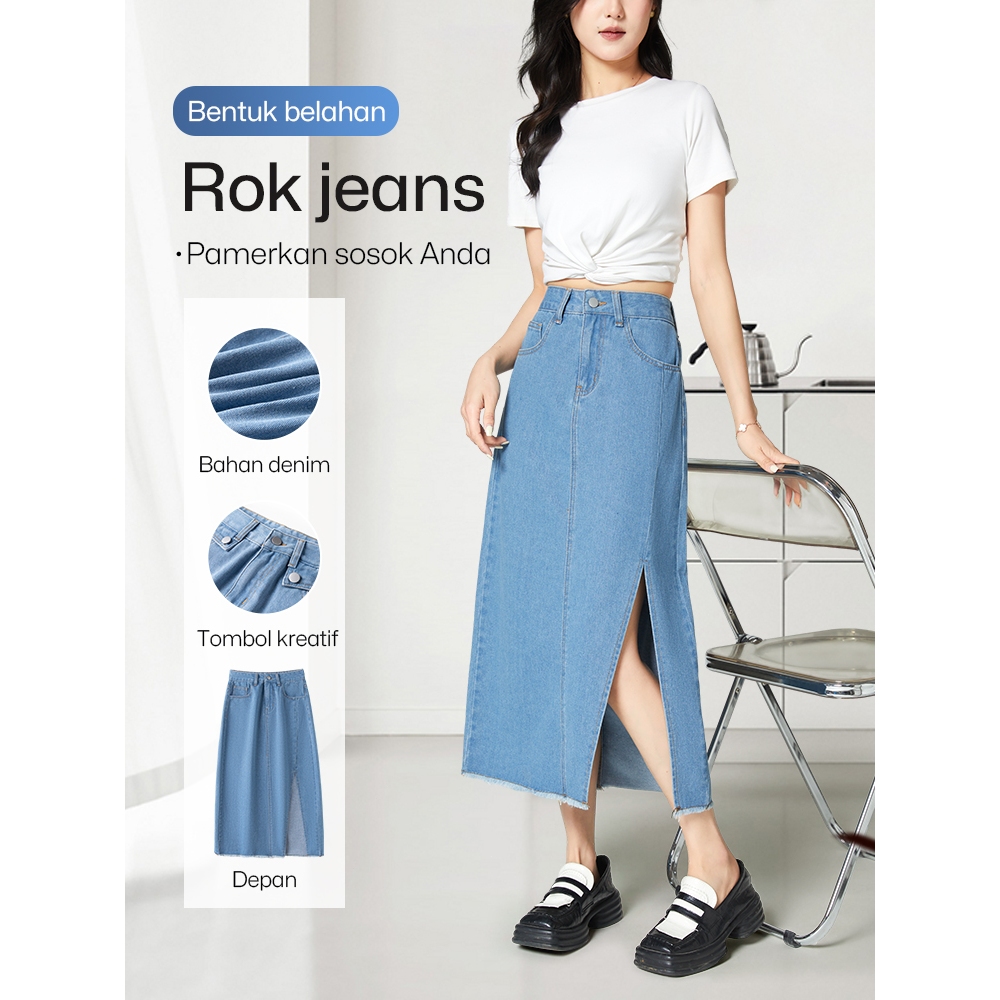Jual Rok Denim Korea Baru Rok Rok Panjang Korea Rok Terpisah | Shopee ...