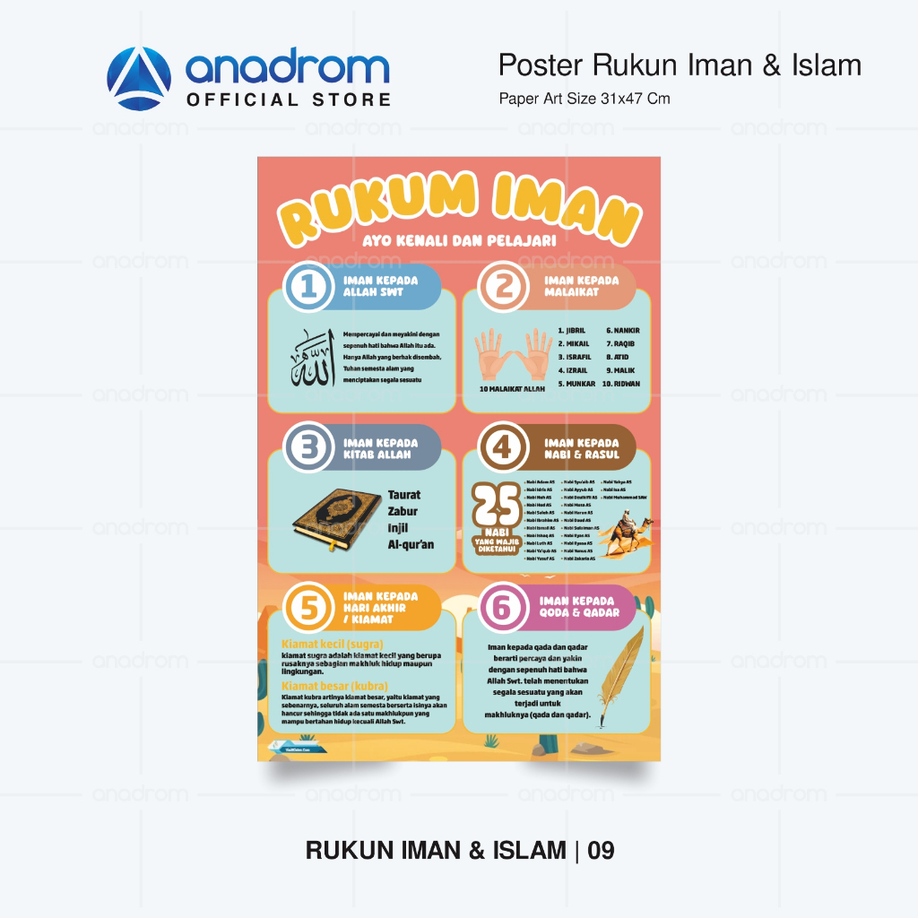 Jual Poster Rukun Iman & Rukun Islam | Poster Edukasi Anak | Anadrom ...